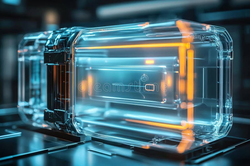 Futuristic Transparent Battery Concept with Glowing Elements in a High ...