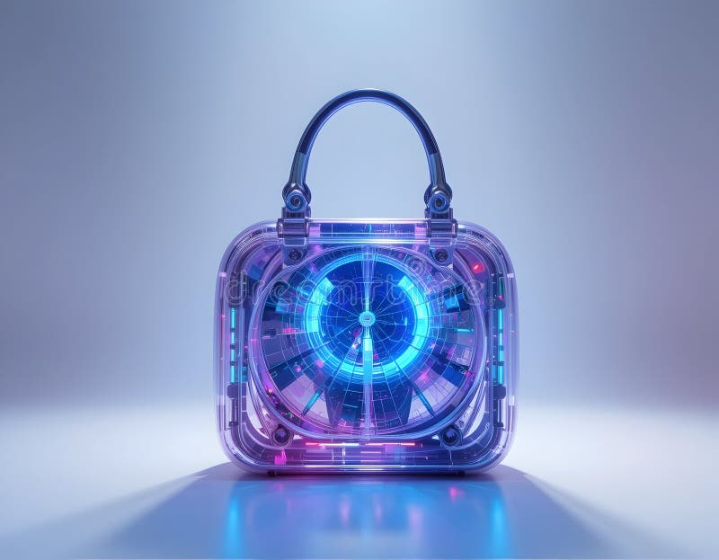 Futuristic Transparent Box Glowing with Internal Light and Handle Stock ...