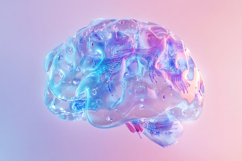 Futuristic Transparent Brain with Neural Pathways in Blue and Pink ...