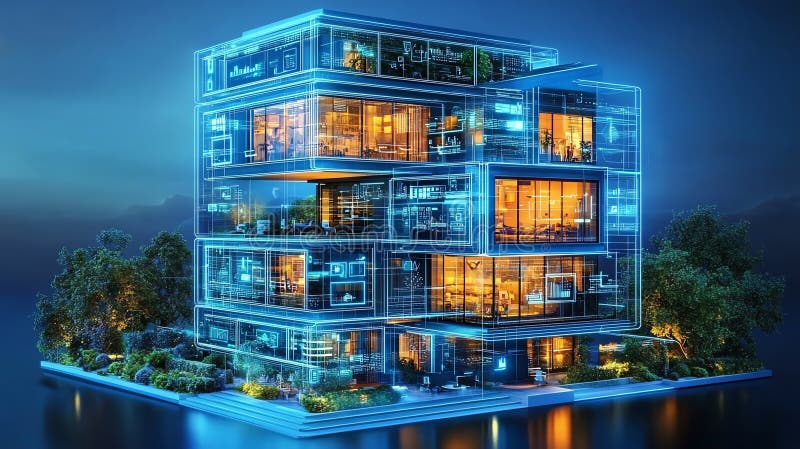 Futuristic Transparent Building Illuminated at Night beside the Water ...