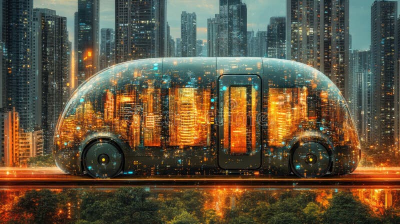 A Futuristic, Transparent Bus with an Embedded Cityscape Design is ...