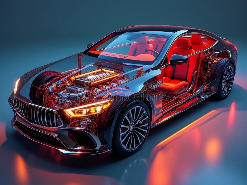 Futuristic Transparent Car Design with Illuminated Interior and Engine ...
