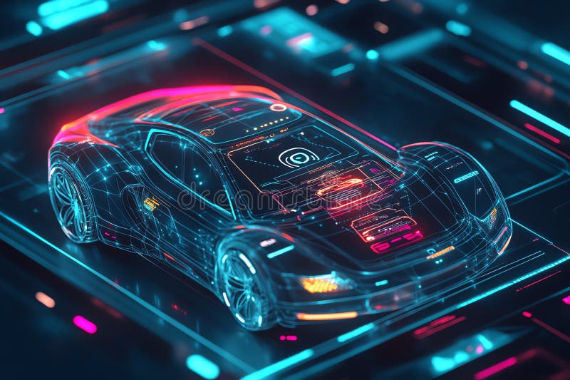 Futuristic Transparent Car Design Illuminated with Neon Lights ...