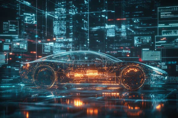 Futuristic Transparent Car with Digital Interface and Data Overlay ...