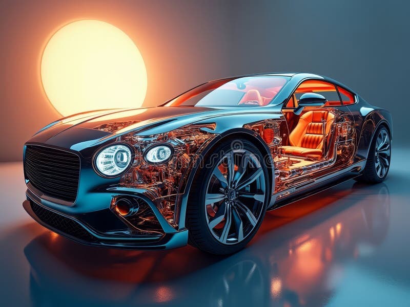 Futuristic Transparent Car Model Highlighting Interior and Technology ...