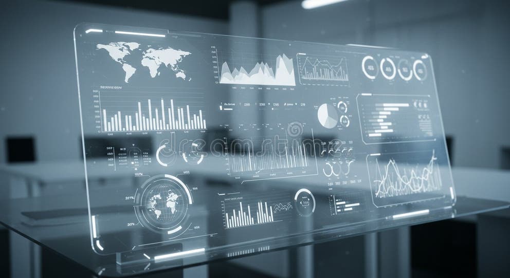 A Futuristic, Transparent Digital Display in an Office Setting Features ...