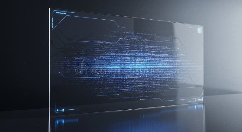 A Futuristic, Transparent Digital Screen Displays a Complex Array of Binary Code and Stock ...