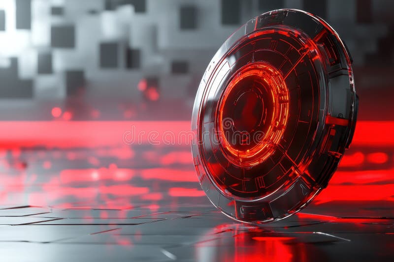 Futuristic Transparent Disc Illuminated by Red Lights on a Digital ...