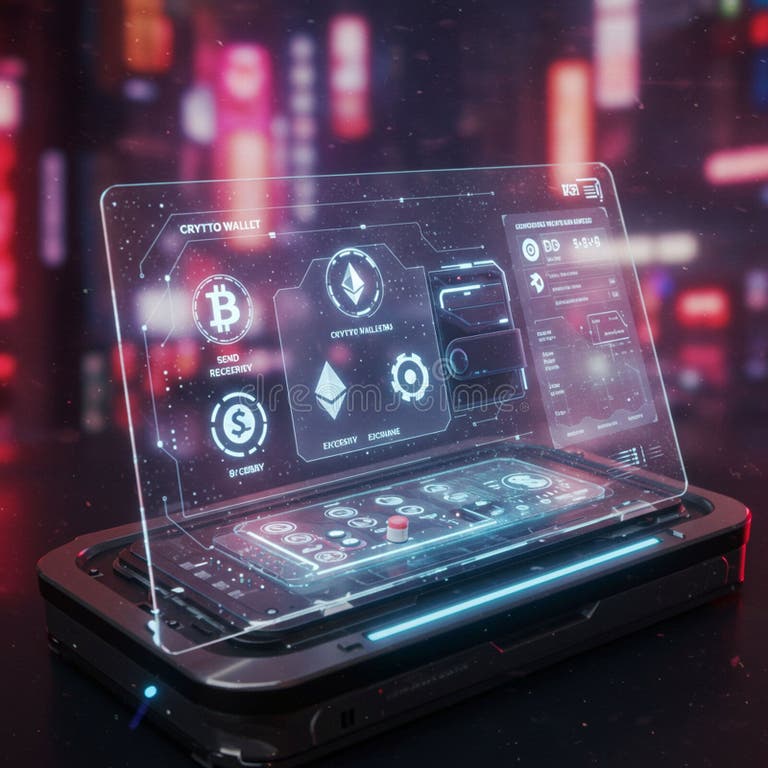 Futuristic Transparent Display with Cryptocurrency Interface, Featuring ...