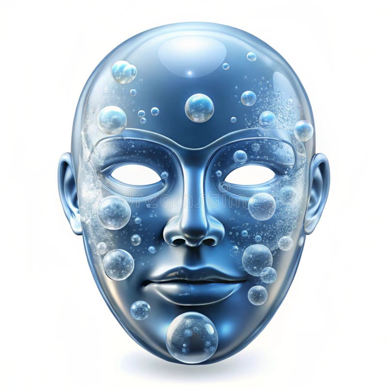 Transparent Glowing Face Mask with Floating Bubbles Stock Illustration ...