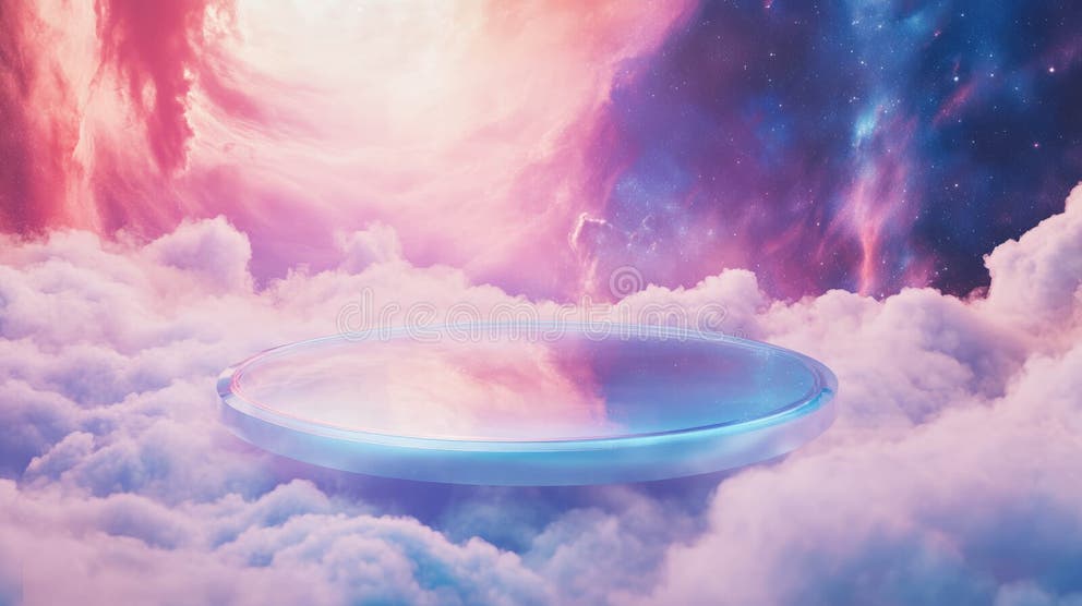 Futuristic Transparent Glass Platform in a Dreamy Cloudscape with ...
