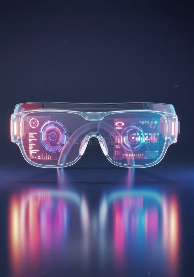 Futuristic Transparent Glasses with Neon Lights Reflection Stock ...