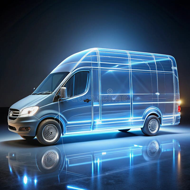 Transparent Glowing Van with Floating Doors Stock Illustration ...