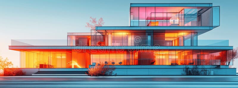 Futuristic Transparent House 3D Blueprint with Holographic Projection ...