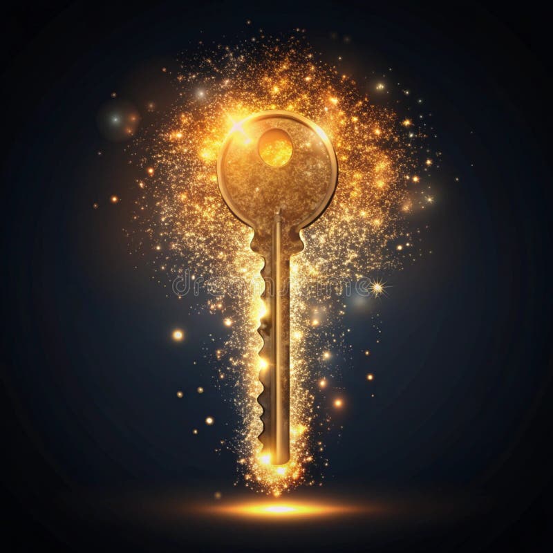 Transparent Glowing Key with Floating Particles Stock Illustration ...