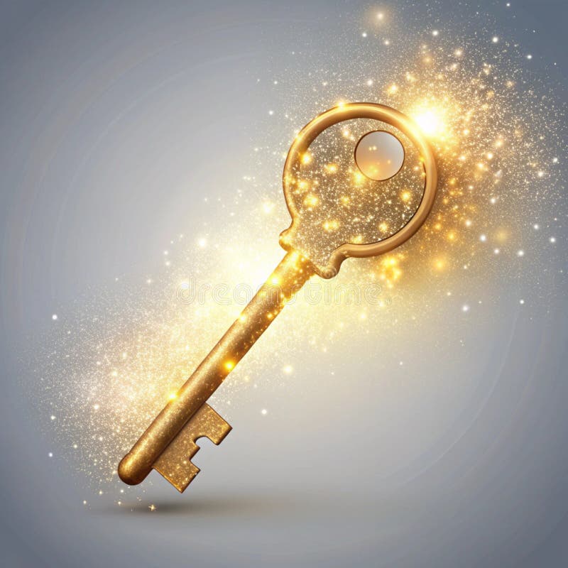 Transparent Glowing Key with Floating Particles Stock Illustration ...