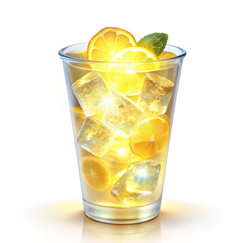 Transparent Glowing Lemonade Cup with Floating Ice Cubes Stock ...