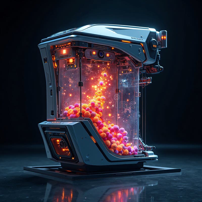 Transparent Machine with Dynamic Orange and Pink Spheres Image ...