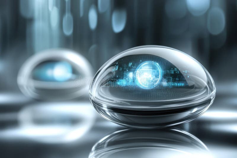 Futuristic Transparent Orbs Emit Blue Light and Digital Patterns in a ...