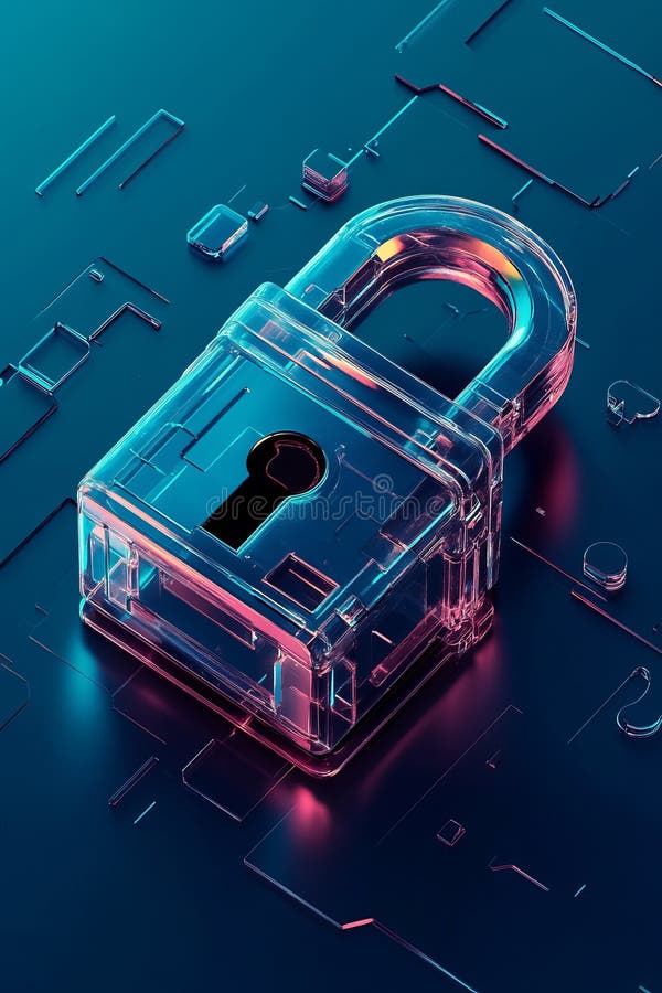 Futuristic Transparent Padlock on Digital Circuit Board Background ...
