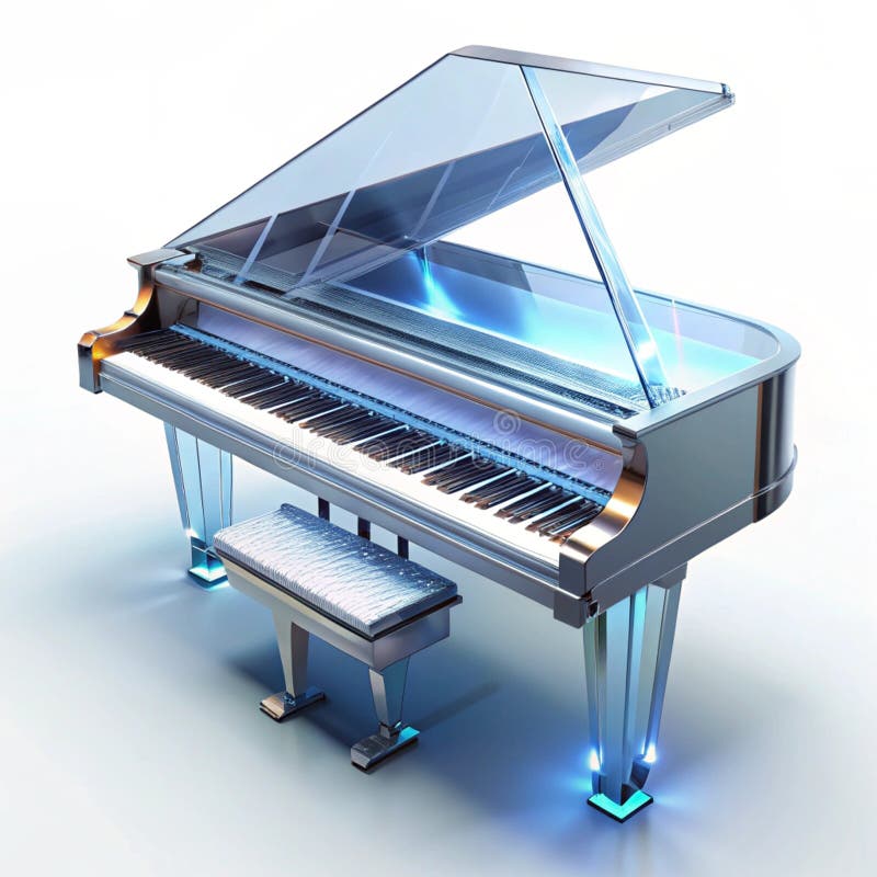 Floating Transparent Piano with Animated Keys and Glowing Light Stock ...
