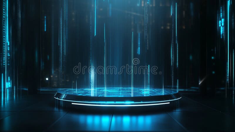 Futuristic Transparent Podium with Glowing Blue Elements Stock ...