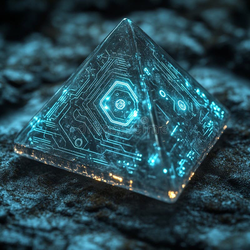 Futuristic Transparent Pyramid with Circuit Patterns Illuminated by ...