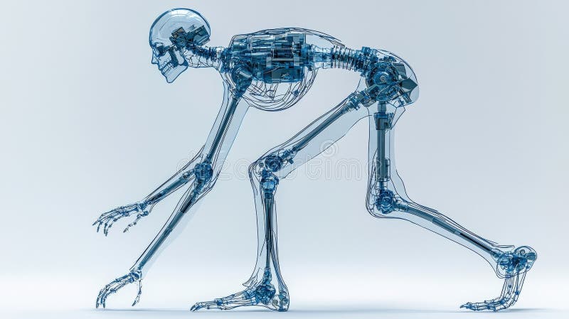 Futuristic Transparent Robot Skeleton in Running Pose with Mechanical ...