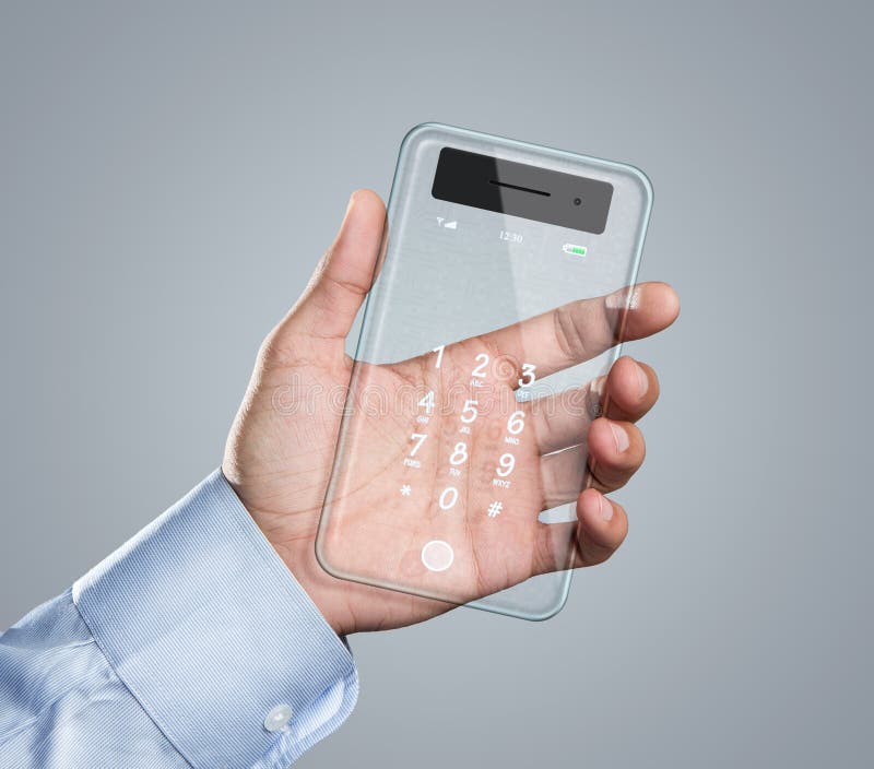 Futuristic Transparent Smart Phone in Hand Stock Photo - Image of ...
