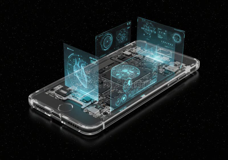 Futuristic Transparent Smartphone with Holographic Interface in Outer ...