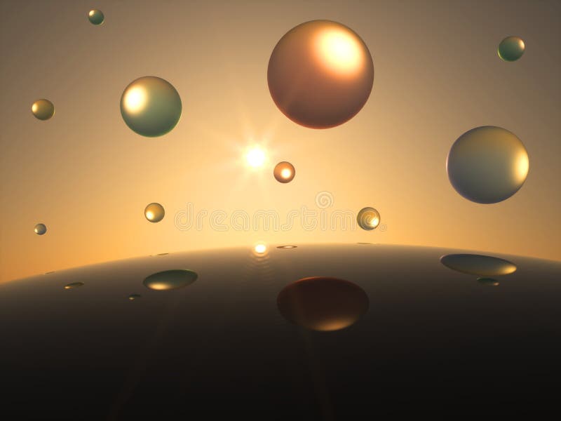 Futuristic Transparent Spheres in Front of the Sun Stock Illustration ...