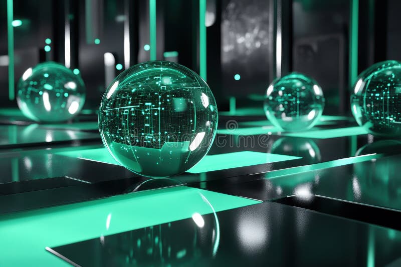 Futuristic Transparent Spheres Reflecting Lights in a High-tech Digital ...