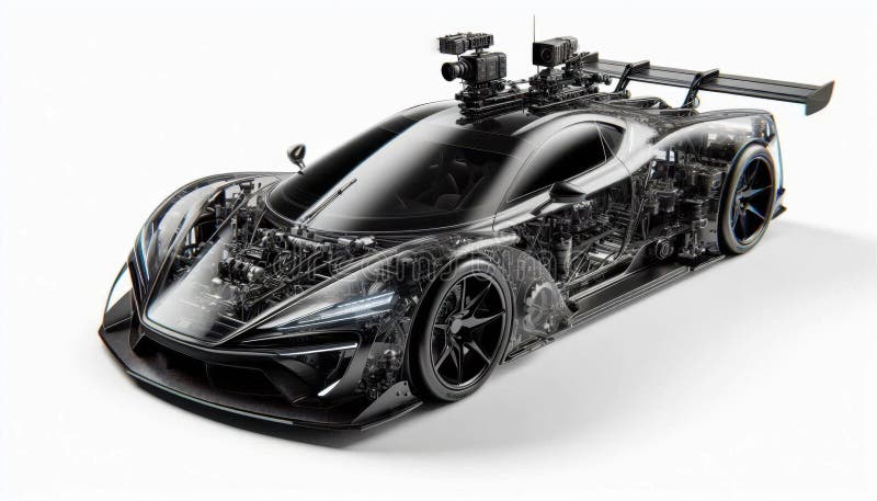 Futuristic Transparent Supercar with Visible Internal Components and ...