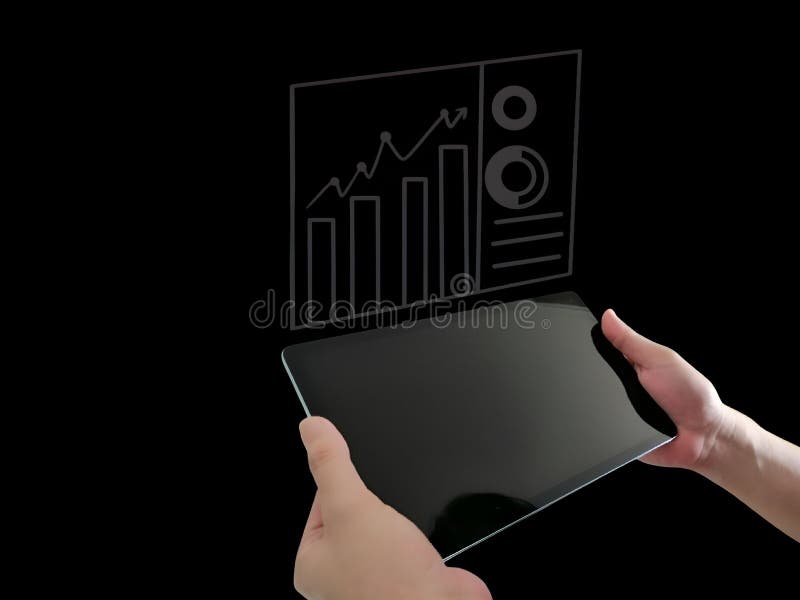 Transparent Tablet with Business Growth Chart and Upward Trend Arrow ...