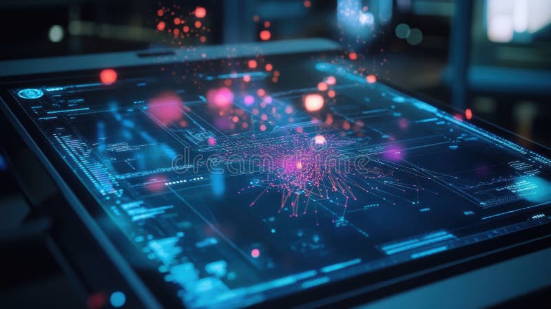 Futuristic Transparent Tablet Showing a Growing Network with Data ...