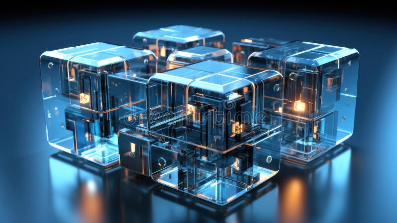 Futuristic Transparent Tech Cubes on a Blue Background Illustrating ...