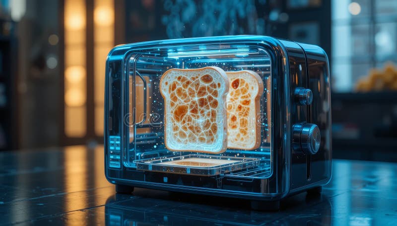 Futuristic Transparent Toaster with Glowing Bread Stock Illustration ...