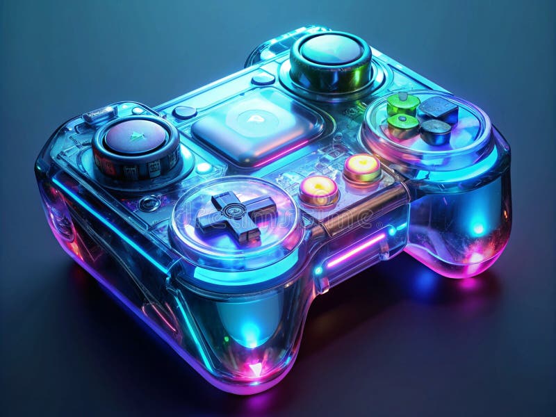 Futuristic Transparent Video Game Controller with Glowing Lights Stock ...