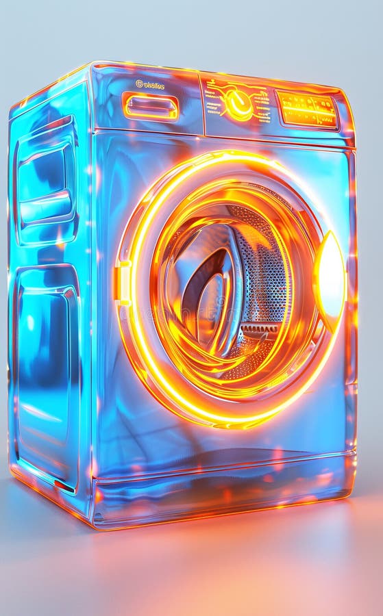 Futuristic Transparent Washing Machine with Neon Lights in Modern ...