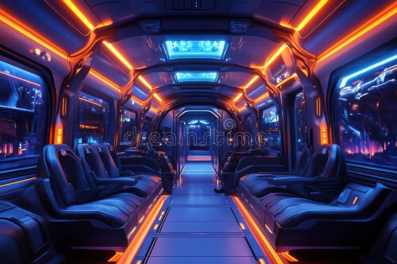Futuristic Transport Interior Sci-fi Setting High-tech Environment Neon ...