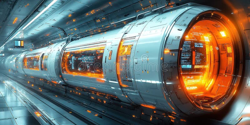 Futuristic Transport Pod in a High-tech Corridor with Glowing Elements ...