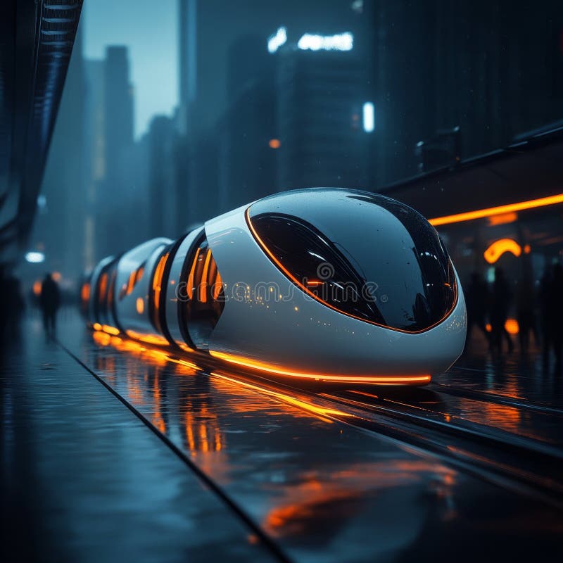 Futuristic Transport System in Urban Environment at Night Stock ...