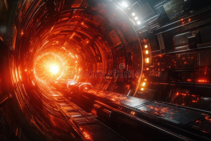 Futuristic Transport Tunnel Glowing with Vibrant Orange Light and ...