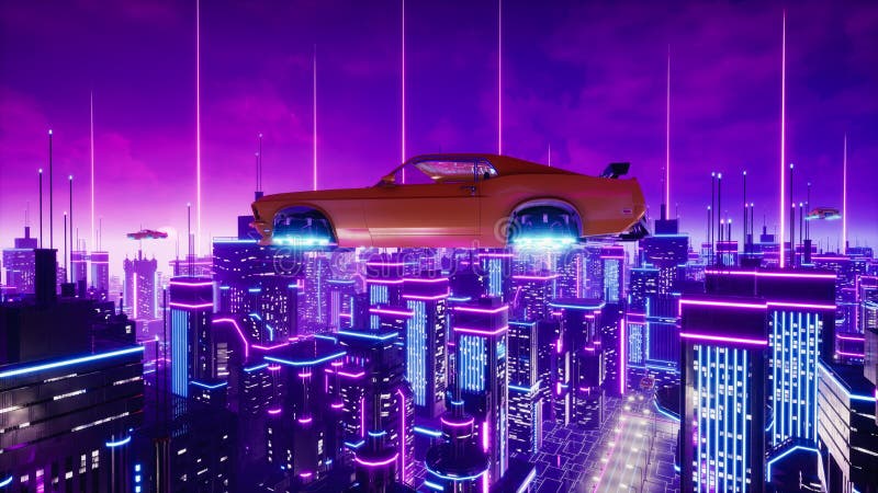 Futuristic Transport Vehicle with Metaverse City. 3d Render Stock ...