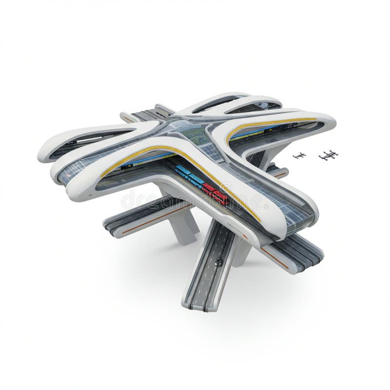 Futuristic Transportation Hub Concept Featuring Sleek, Curved ...