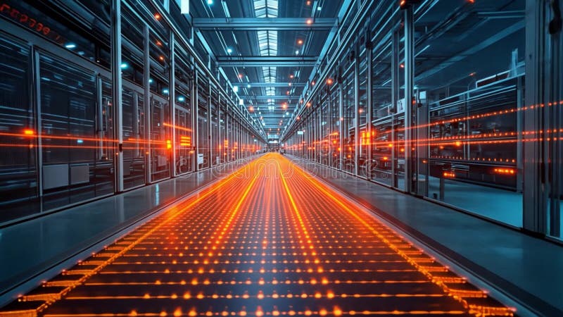 A Futuristic Transportation Hub Featuring Illuminated Pathways and ...