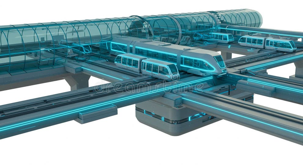 Futuristic Transportation System Featuring Multiple Elevated Tracks and ...
