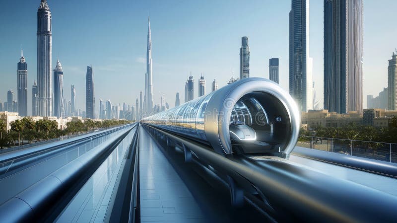 Elevated Transit Pod Smart City Skyline Futuristic Transportation Urban ...