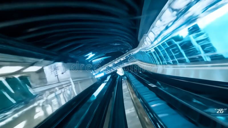 Futuristic Transportation Tunnel with Glowing Blue Lights at a High ...