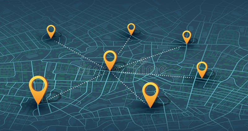 Multiple Destinations. Gps Tracking Map. Track Navigation Pins on ...
